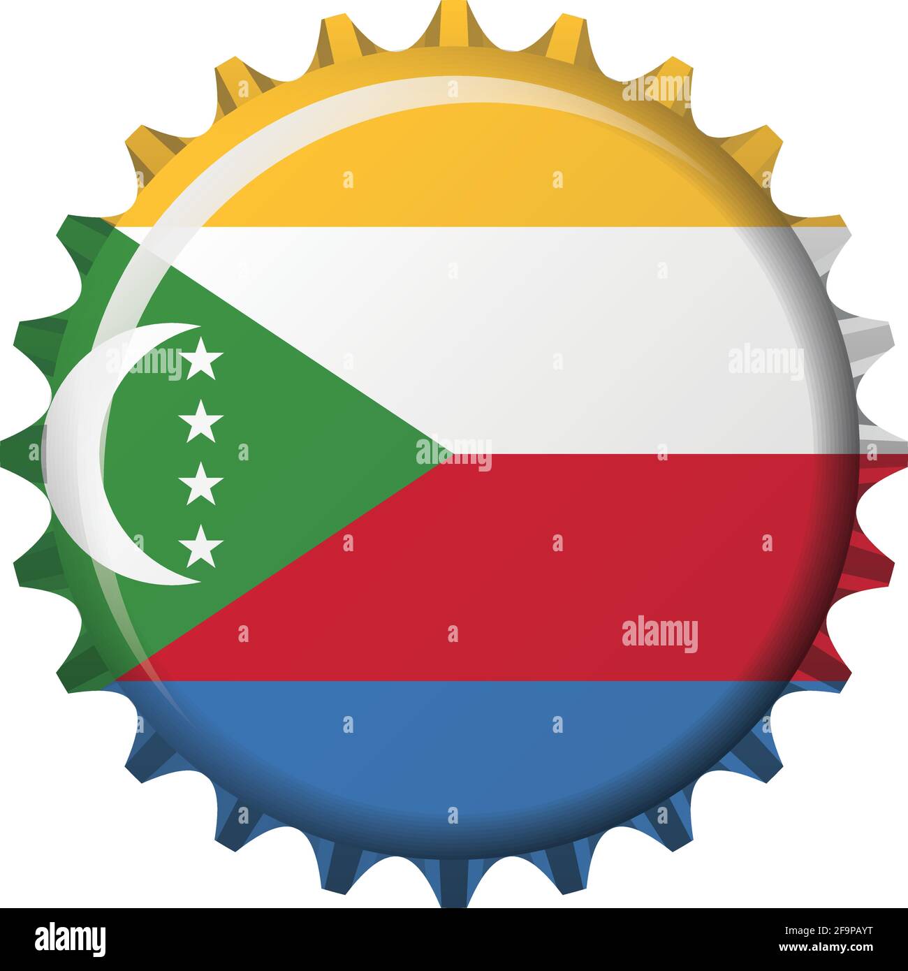 National flag of Comoros on a bottle cap. Vector Illustration Stock ...