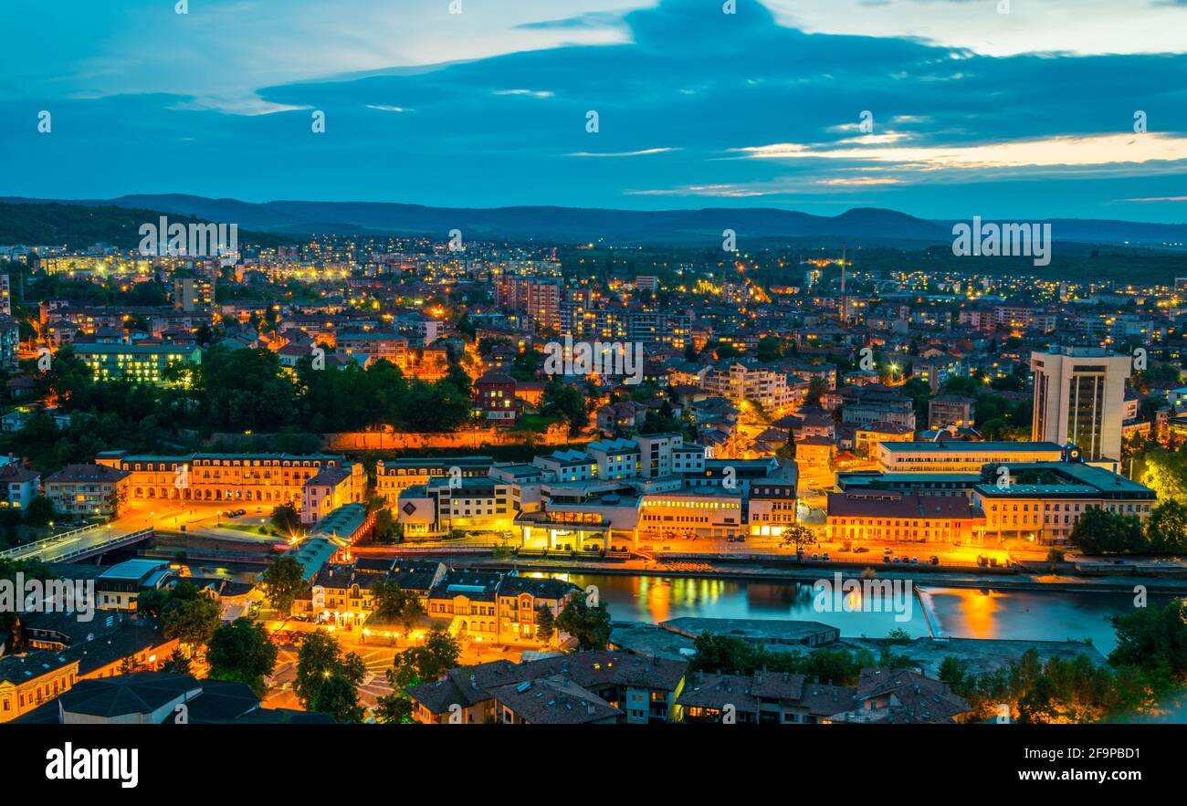 night aerial view of the illuminated bulgarian city Lovech Stock Photo ...