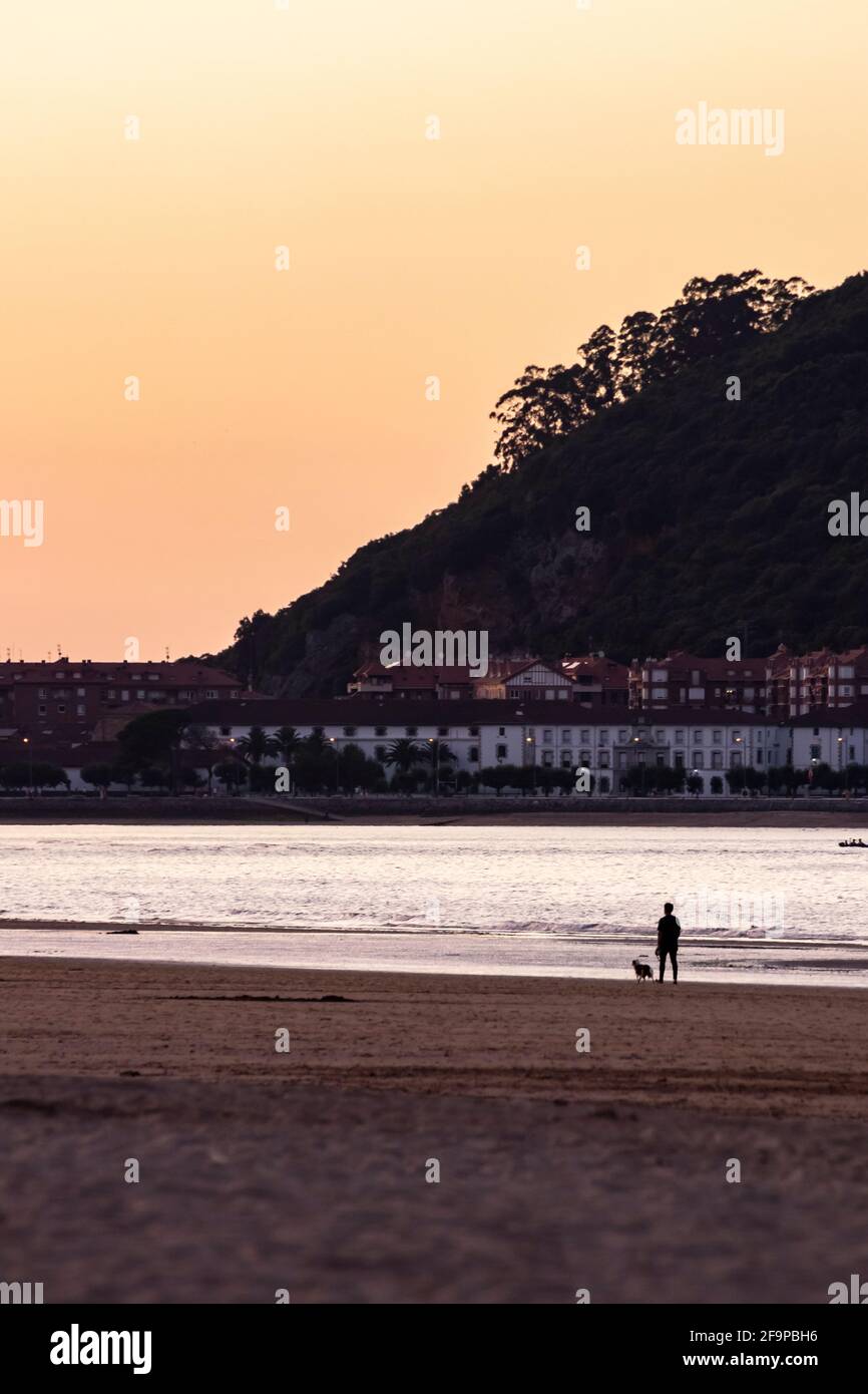Laredo beach in northern Spain on the Cantabrian sea coast at sunset ...