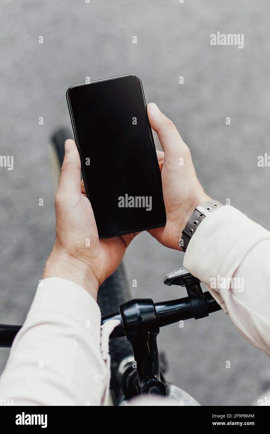 Modern devices, gps map, app and eco transport in urban Stock Photo - Alamy