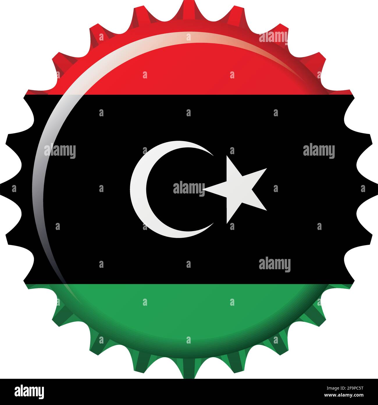 National flag of Libya on a bottle cap. Vector Illustration Stock ...