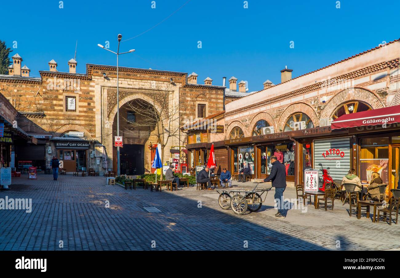 Bursa, Turkey - March 5, 2021 - a man pushing a cart inside the Unesco ...