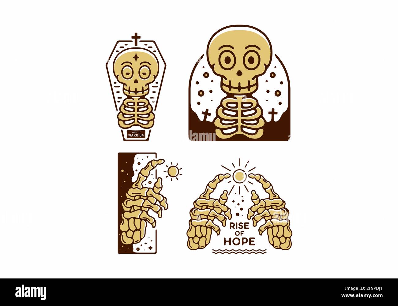 Four brown skeleton line art set design Stock Photo - Alamy