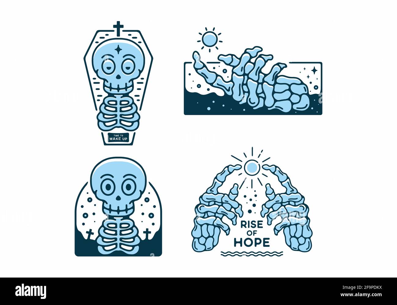 Blue color of skeleton line art collection set design Stock Photo - Alamy