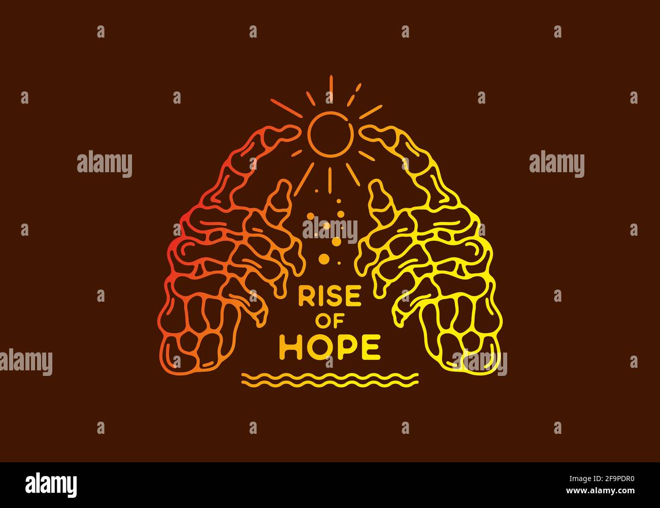 Gradient red and yellow of two skeleton hand design Stock Photo - Alamy