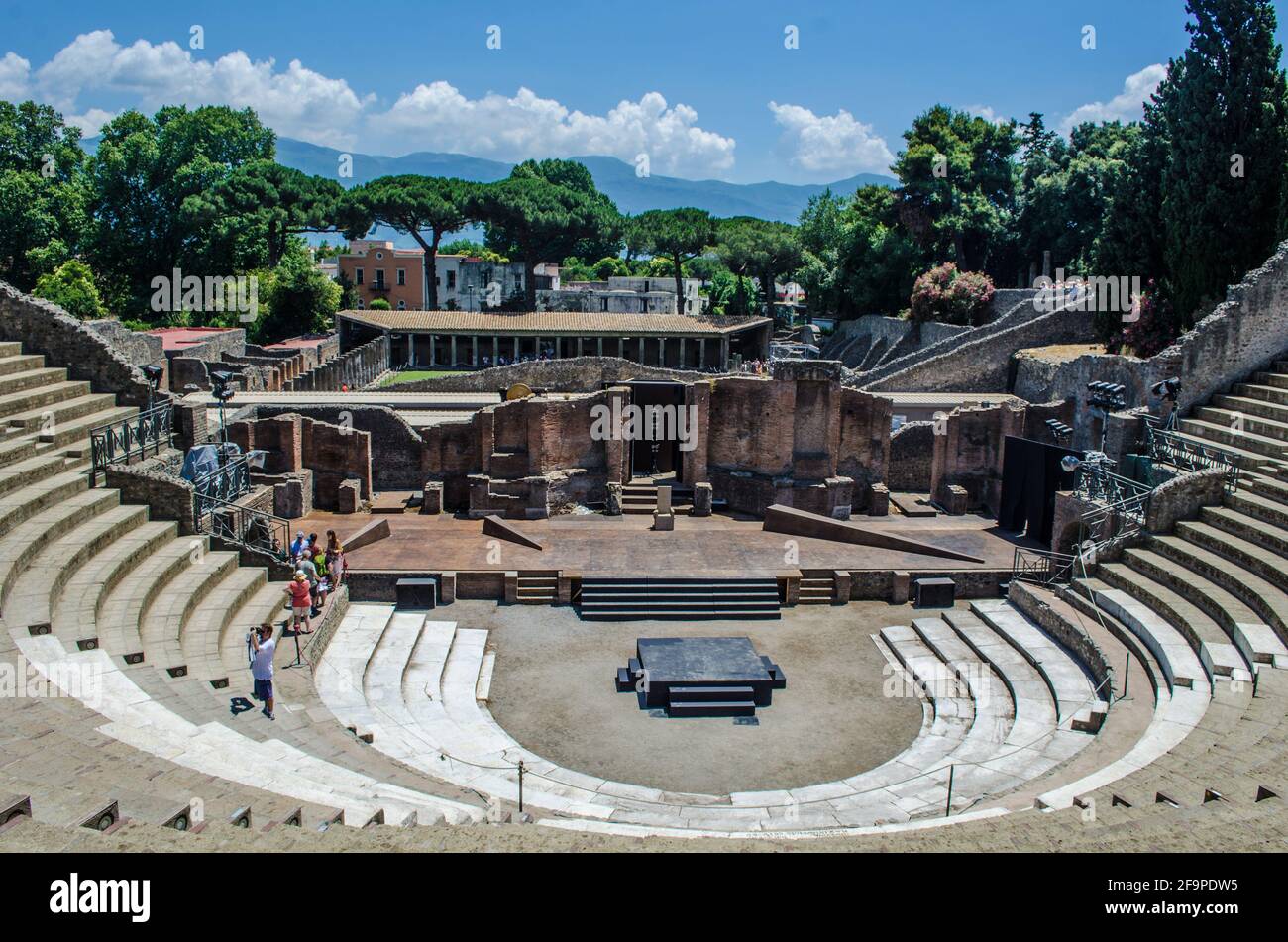 view of the ruin of amphitheatre - theatre in italian pompeii Stock ...