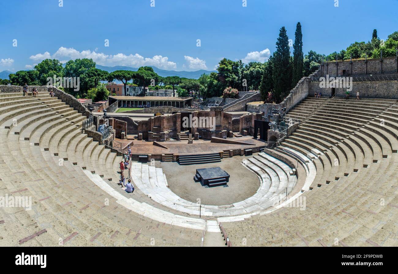 view of the ruin of amphitheatre - theatre in italian pompeii Stock ...