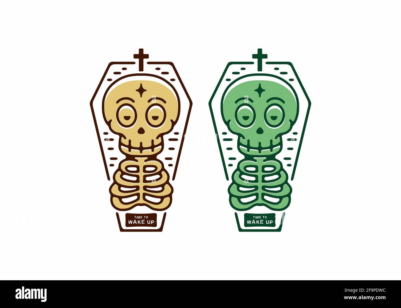 Green and brown color of skeleton in the coffin design Stock Photo - Alamy