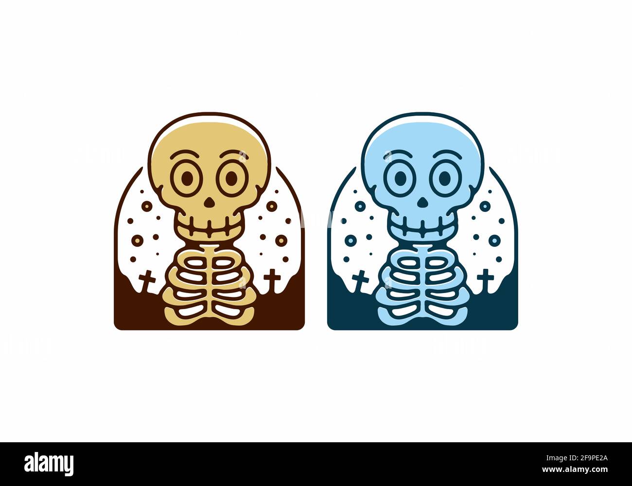 Blue and brown color of two skeleton in the tomb design Stock Photo - Alamy