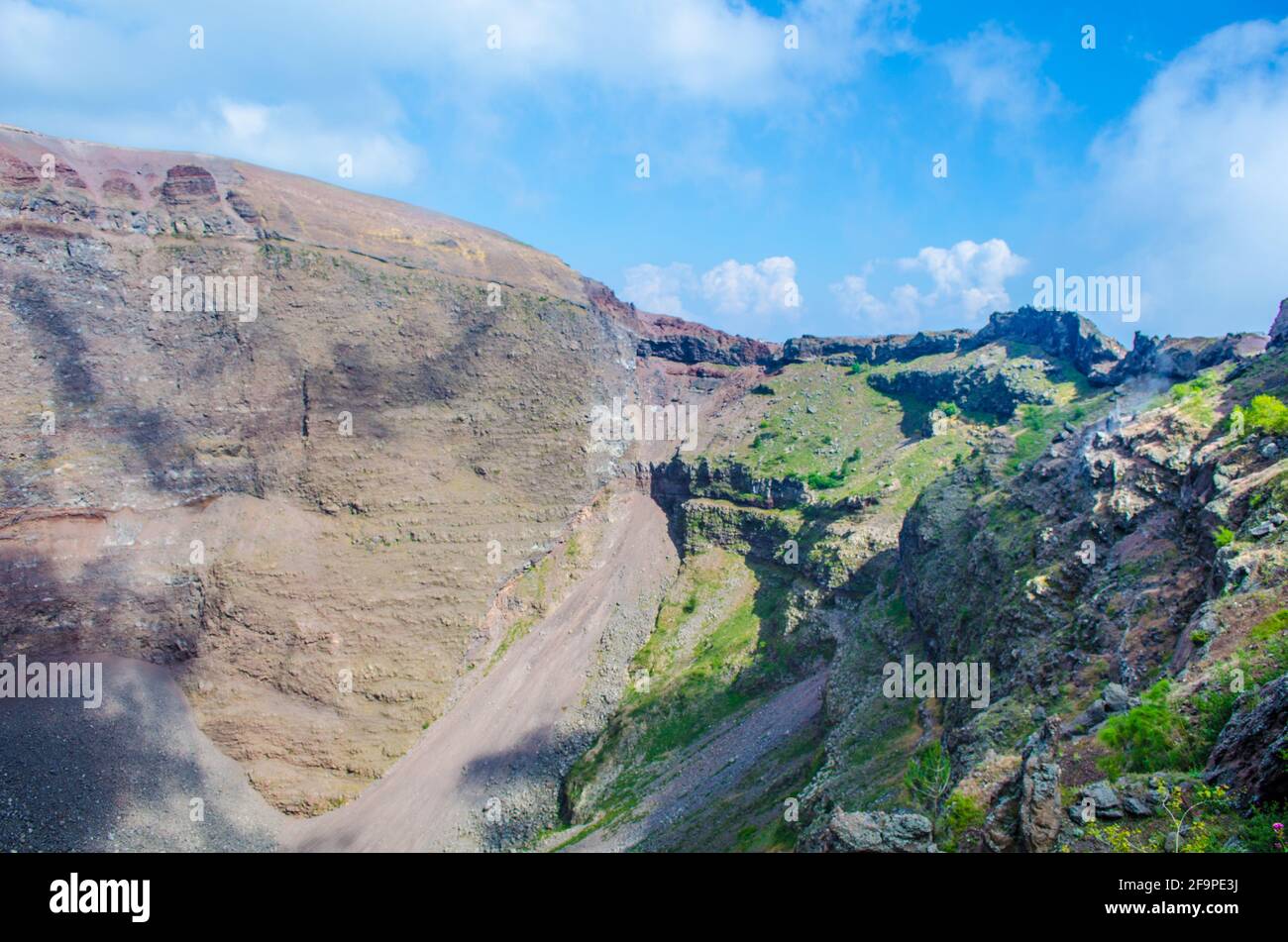 view over caldera of mount vesuvius volcano situated near italian city ...