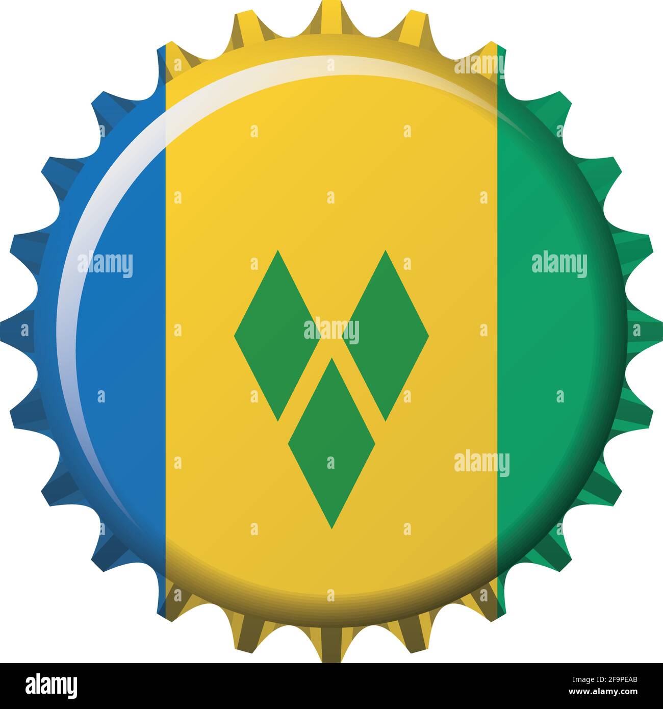 National flag of Saint Vincent and the Grenadines on a bottle cap ...