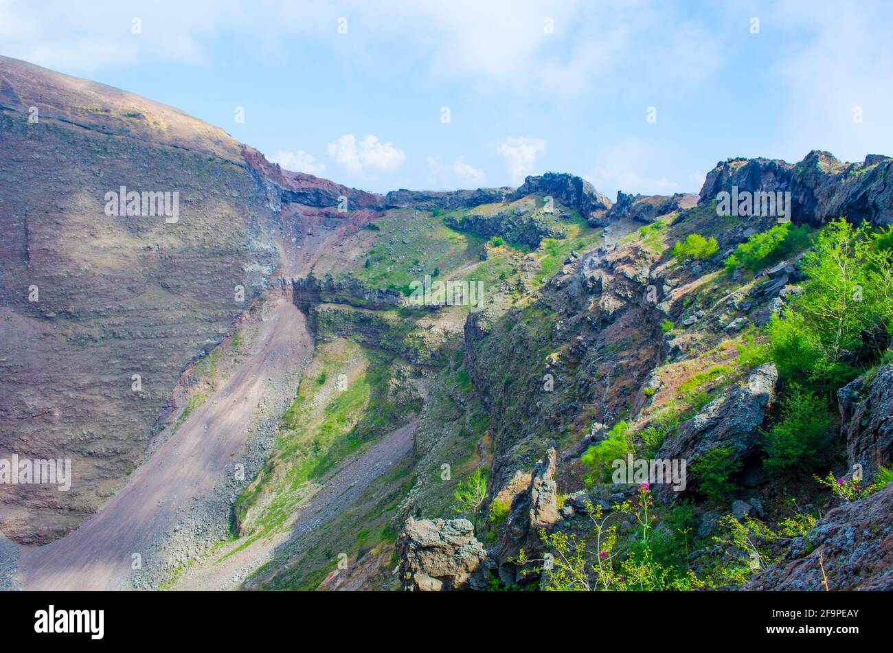 view over caldera of mount vesuvius volcano situated near italian city ...