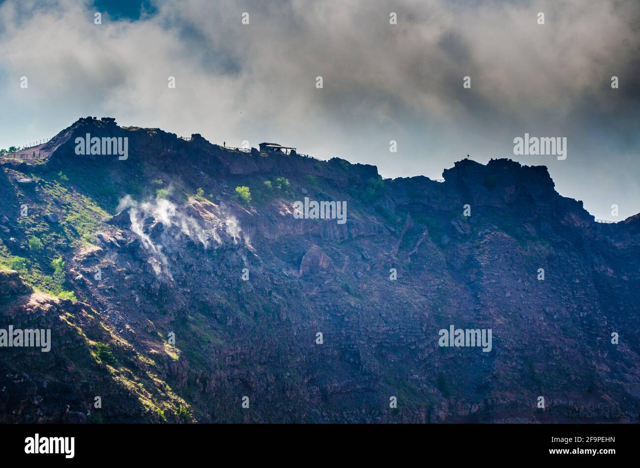 view over caldera of mount vesuvius volcano situated near italian city ...