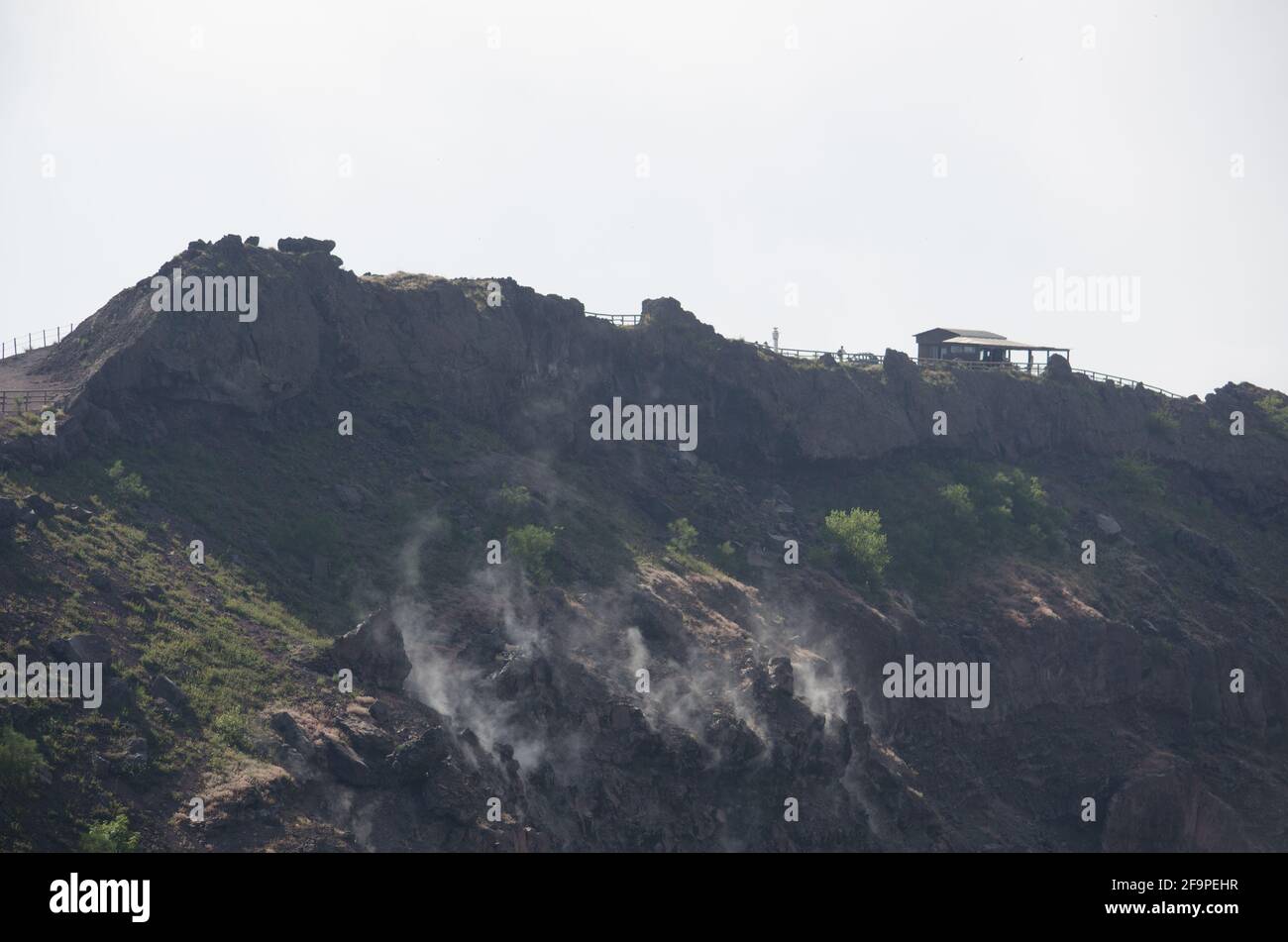 view over caldera of mount vesuvius volcano situated near italian city ...