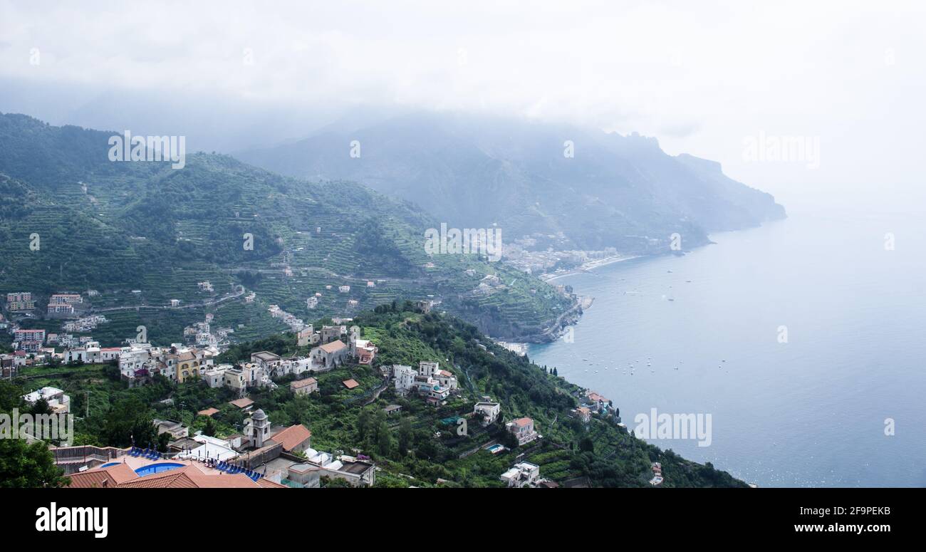 view of famous amalfi coast taken from the garden of famous vila rufolo ...