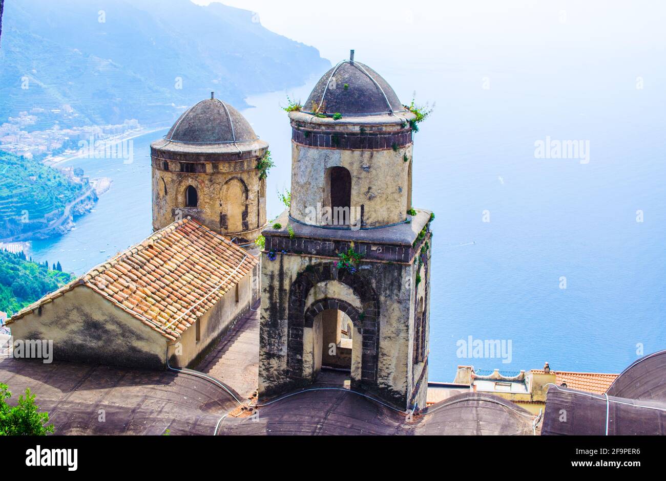 view of famous amalfi coast taken from the garden of famous vila rufolo ...