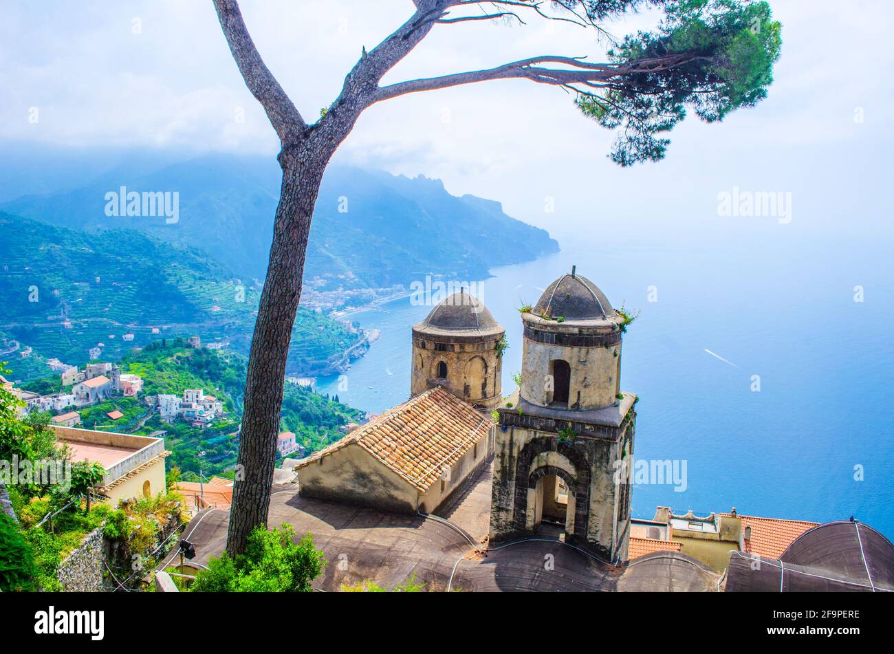 view of famous amalfi coast taken from the garden of famous vila rufolo ...