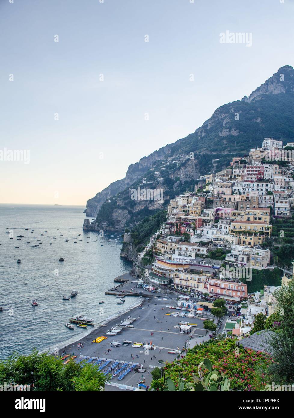 view of italian city positano situated on amalfi coast during summer ...