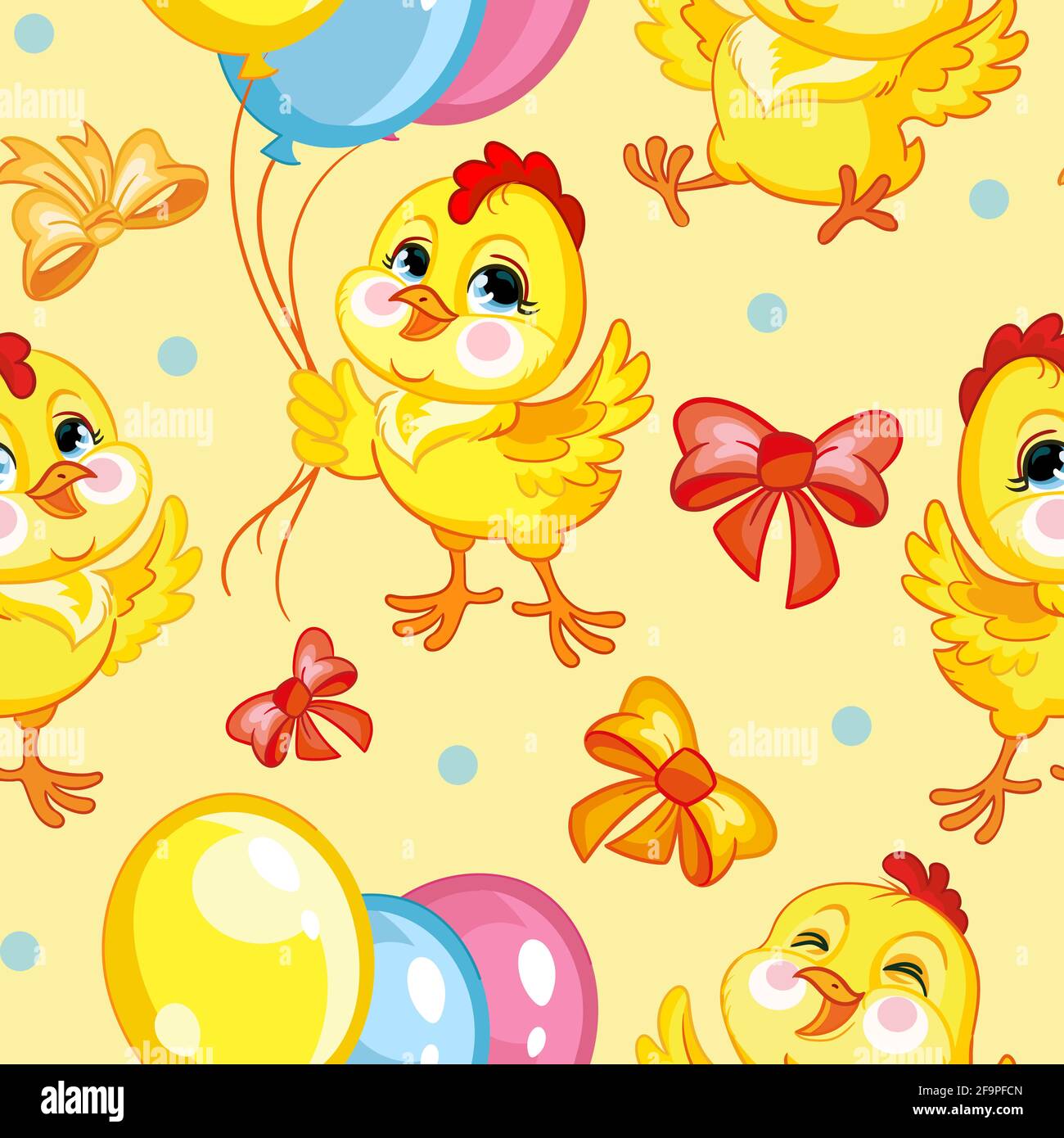 Seamless vector pattern with cute happy chickens with balloons ...