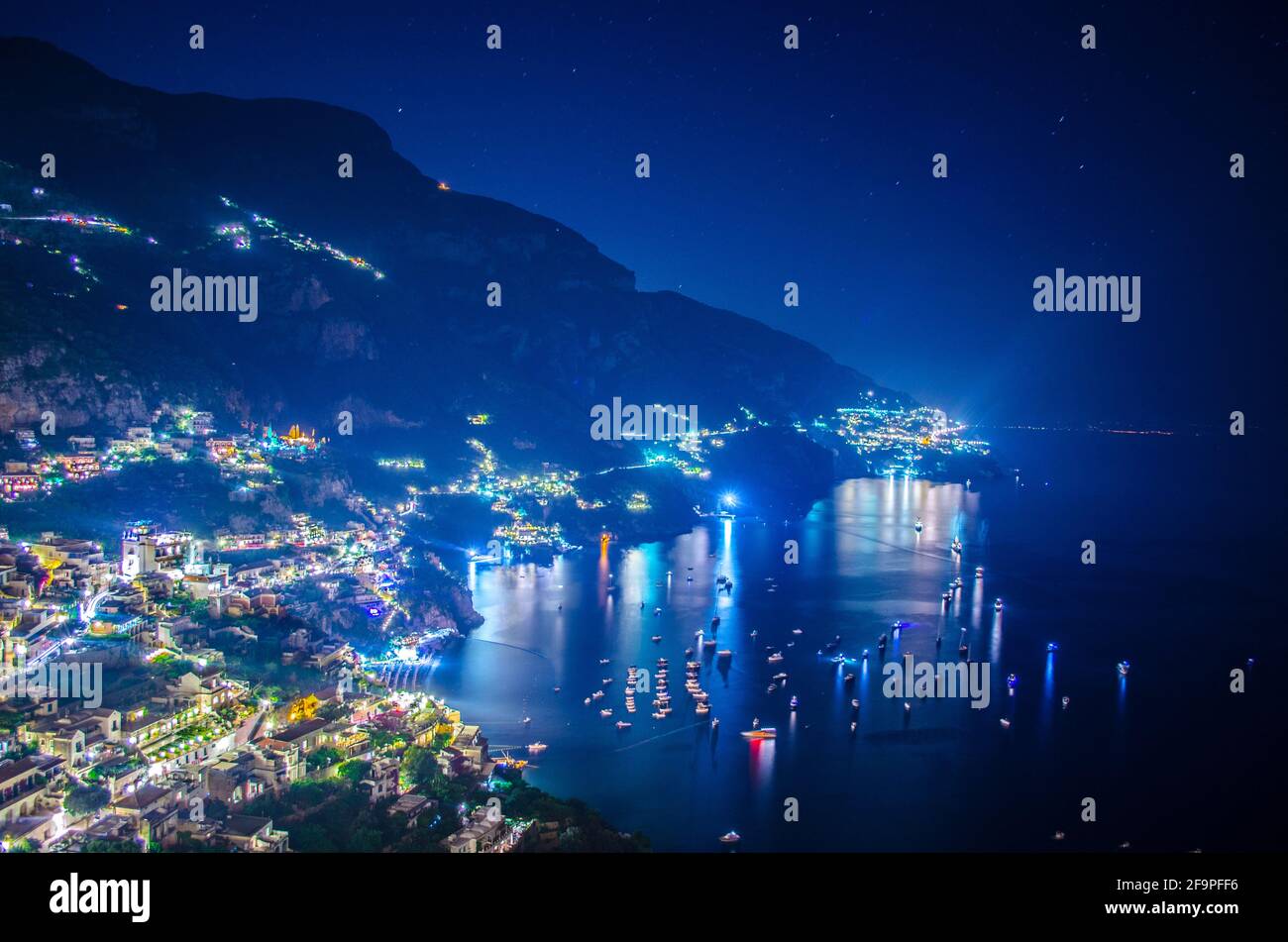 night aerial view of illuminated positano city in italy Stock Photo - Alamy