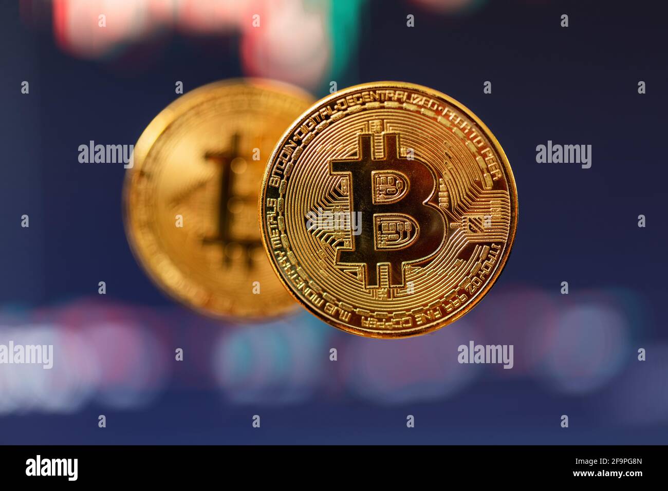 Bitcoin, new Virtual money concept. Gold bitcoins with Candle stick ...