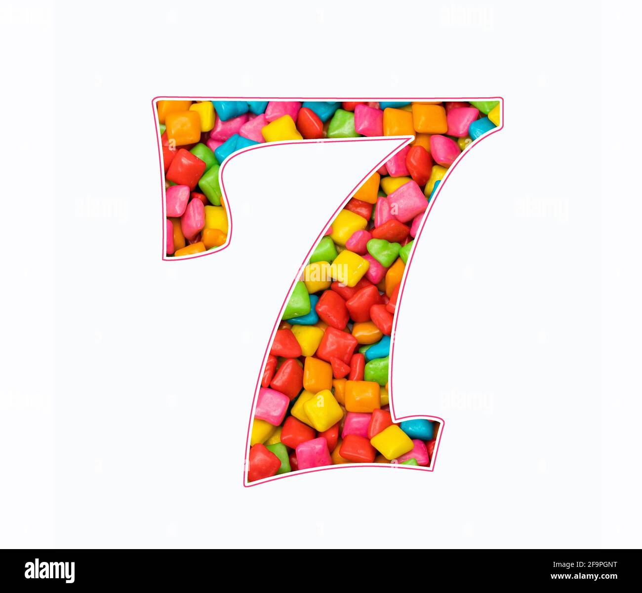 Digital Number 7 - Mini Colored Bubble Gum Stock Photo - Alamy