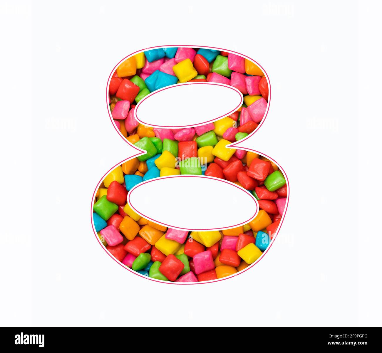 Number 8 with colorful mini bubble gum background Stock Photo - Alamy