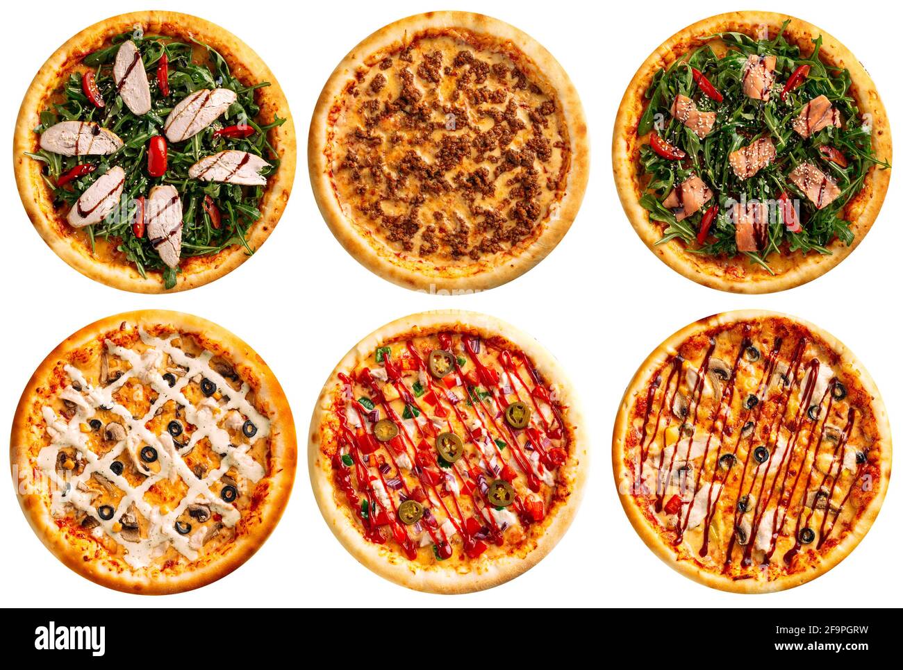 Isolated assorted of pizzas collage menu design Stock Photo - Alamy