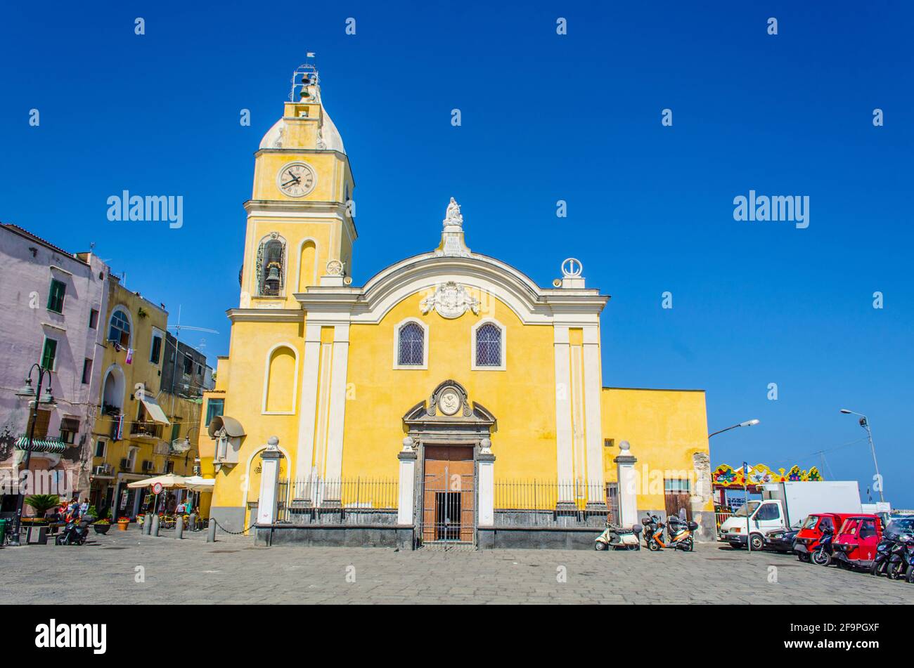 beautiful yellow church situated on italian island procida Stock Photo ...