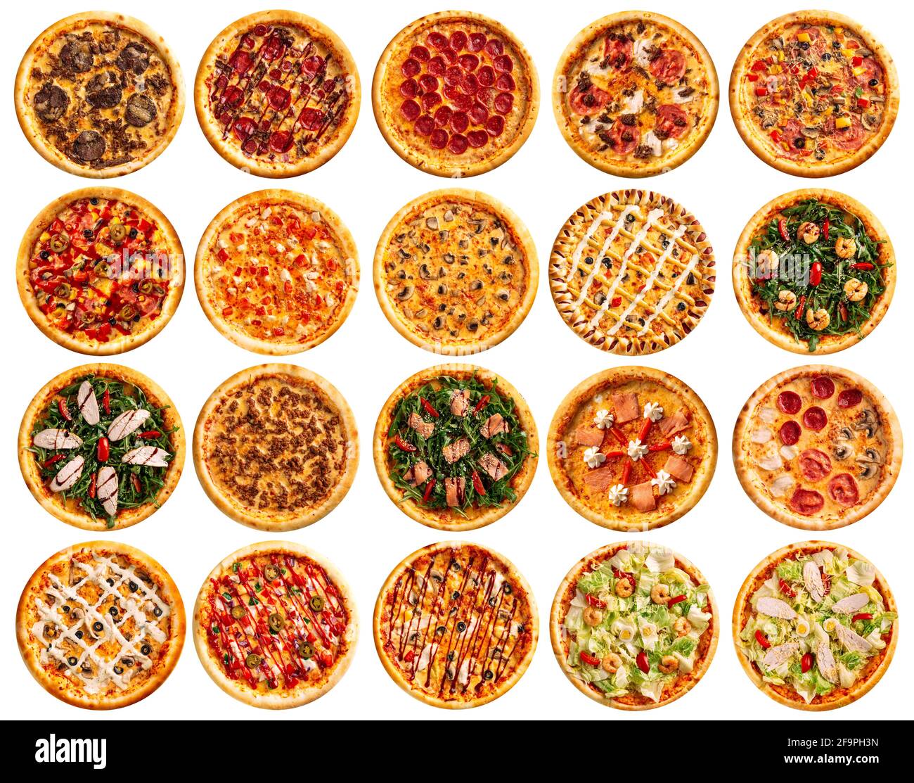Isolated assorted of pizzas collage menu design Stock Photo - Alamy