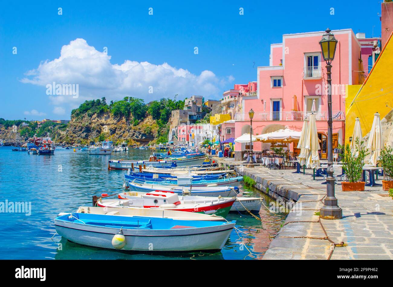 italian island procida is famous for its colorful marina, tiny narrow ...