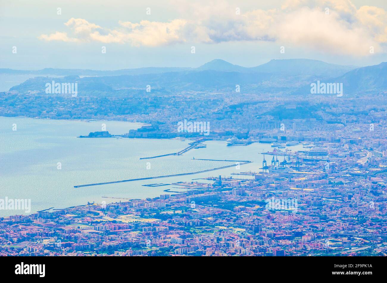 Aerial view of a countryside around Mount Vesuvius and Bay of Naples ...