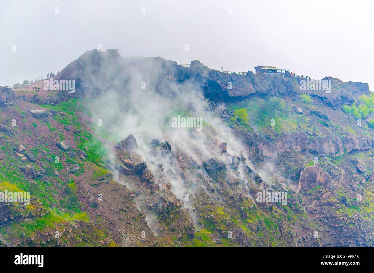 view over caldera of mount vesuvius volcano situated near italian city ...