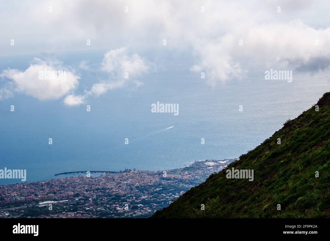 Aerial view of a countryside around Mount Vesuvius and Bay of Naples ...