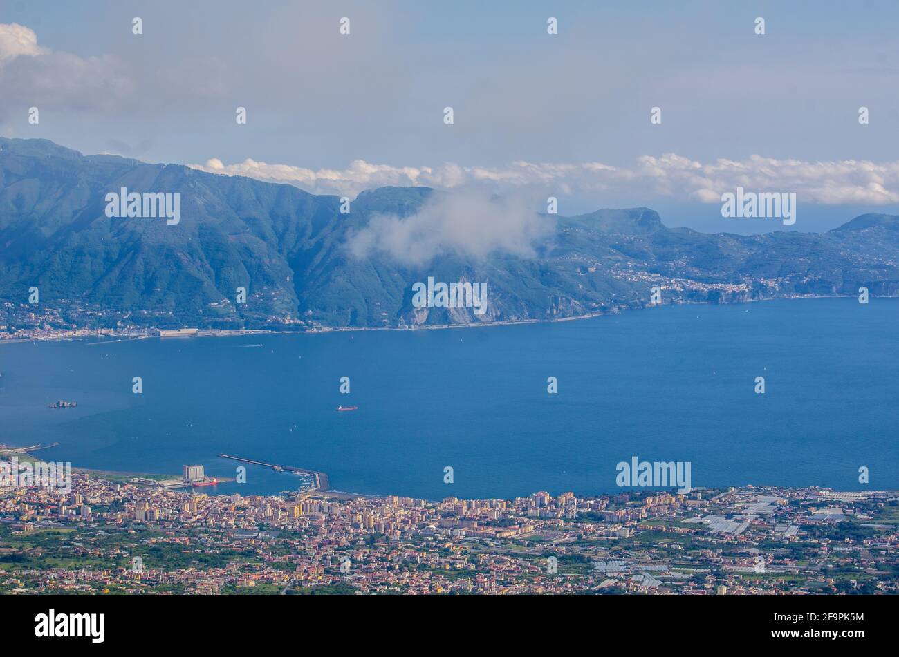 Aerial view of a countryside around Mount Vesuvius and Bay of Naples ...
