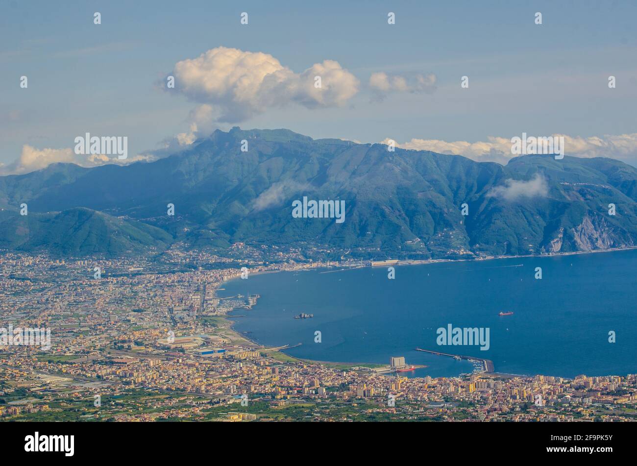 Aerial view of a countryside around Mount Vesuvius and Bay of Naples ...