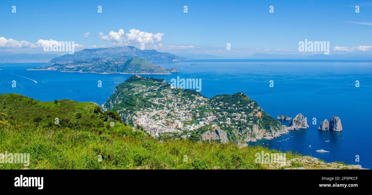 aerial view of italian holiday island capri, which combines beautiful ...