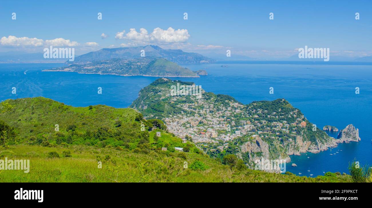 aerial view of italian holiday island capri, which combines beautiful ...