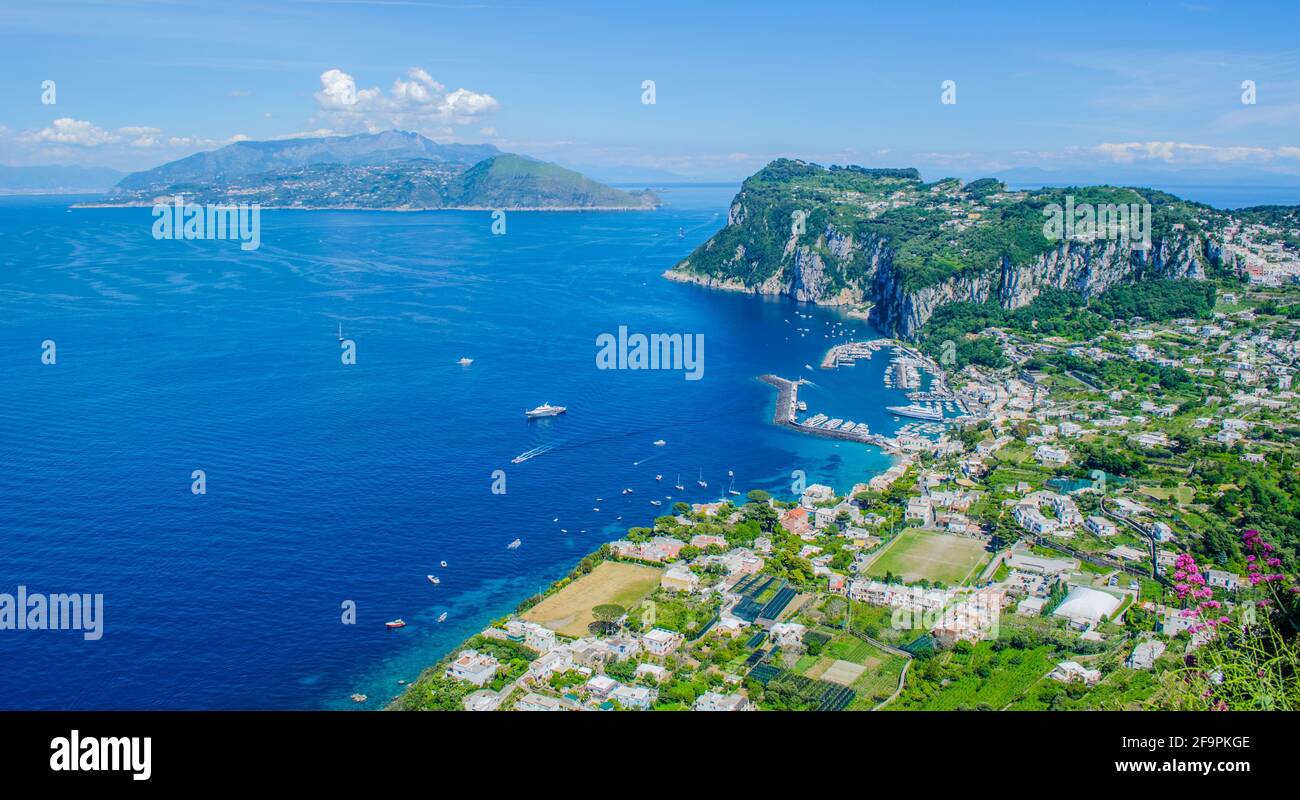 aerial view of italian holiday island capri, which combines beautiful ...