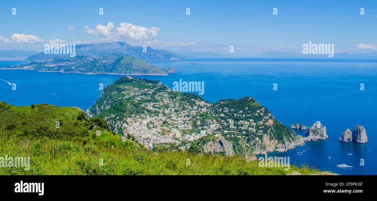 aerial view of italian holiday island capri, which combines beautiful ...