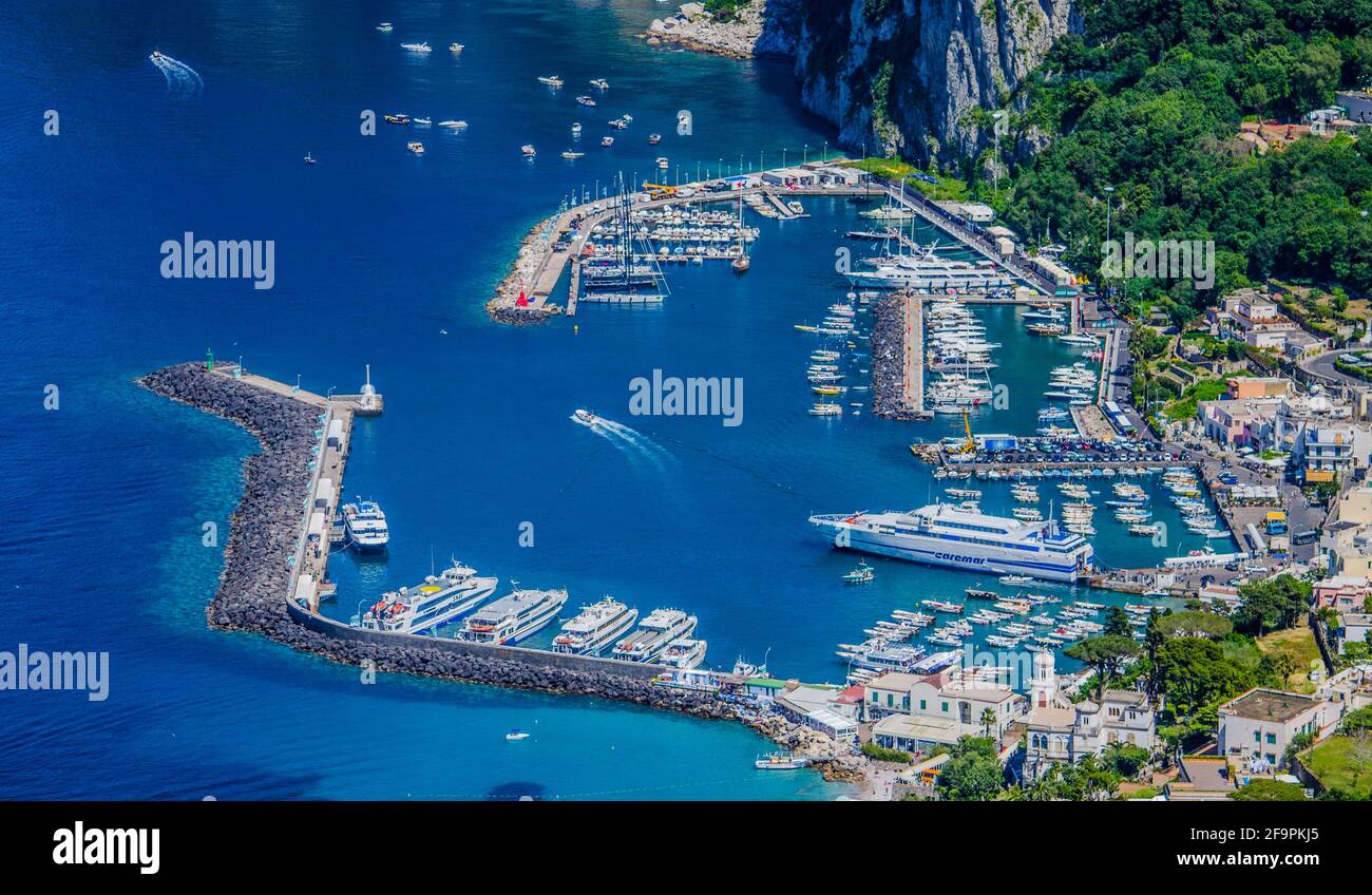 aerial view of italian holiday island capri, which combines beautiful ...