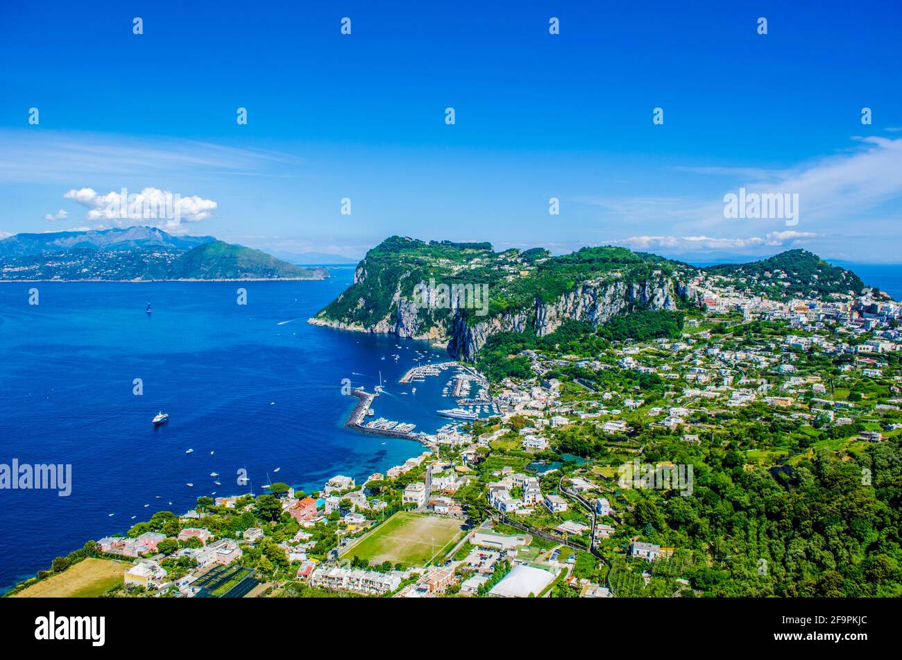 aerial view of italian holiday island capri, which combines beautiful ...
