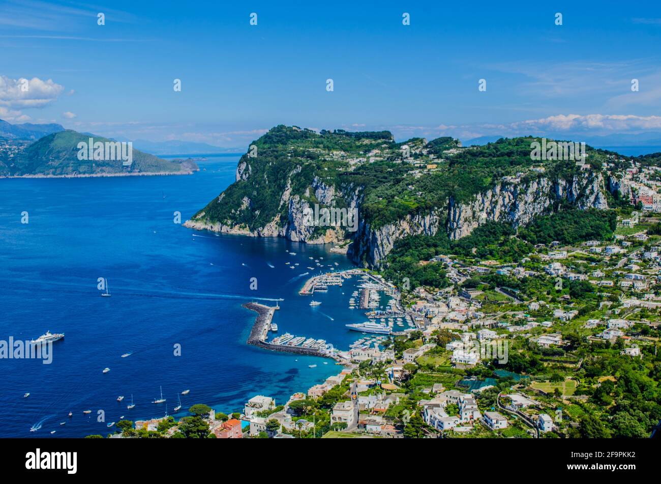 aerial view of italian holiday island capri, which combines beautiful ...
