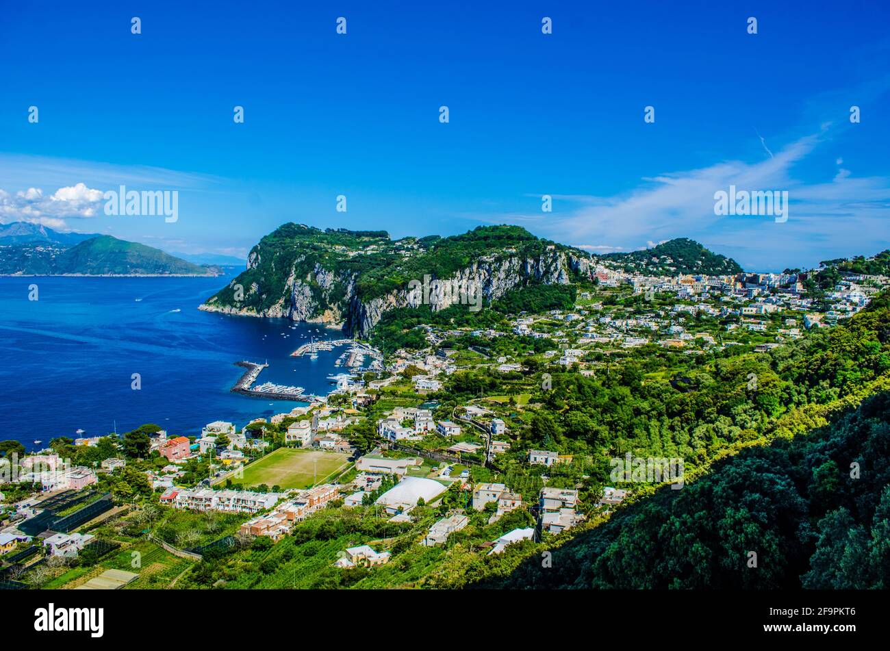aerial view of italian holiday island capri, which combines beautiful ...