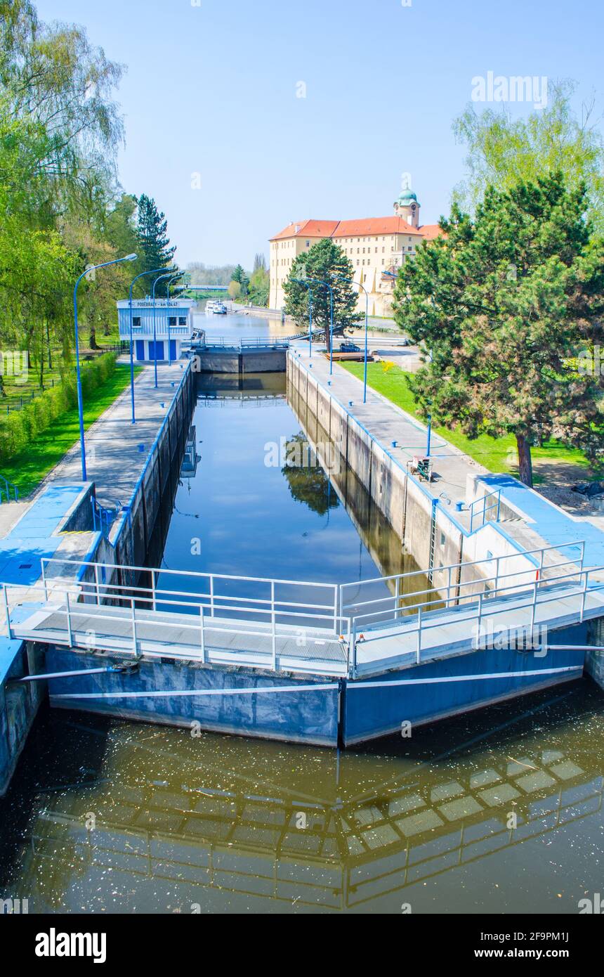 podebrady lock and podebrady Castle at background, Czech Republic Stock ...