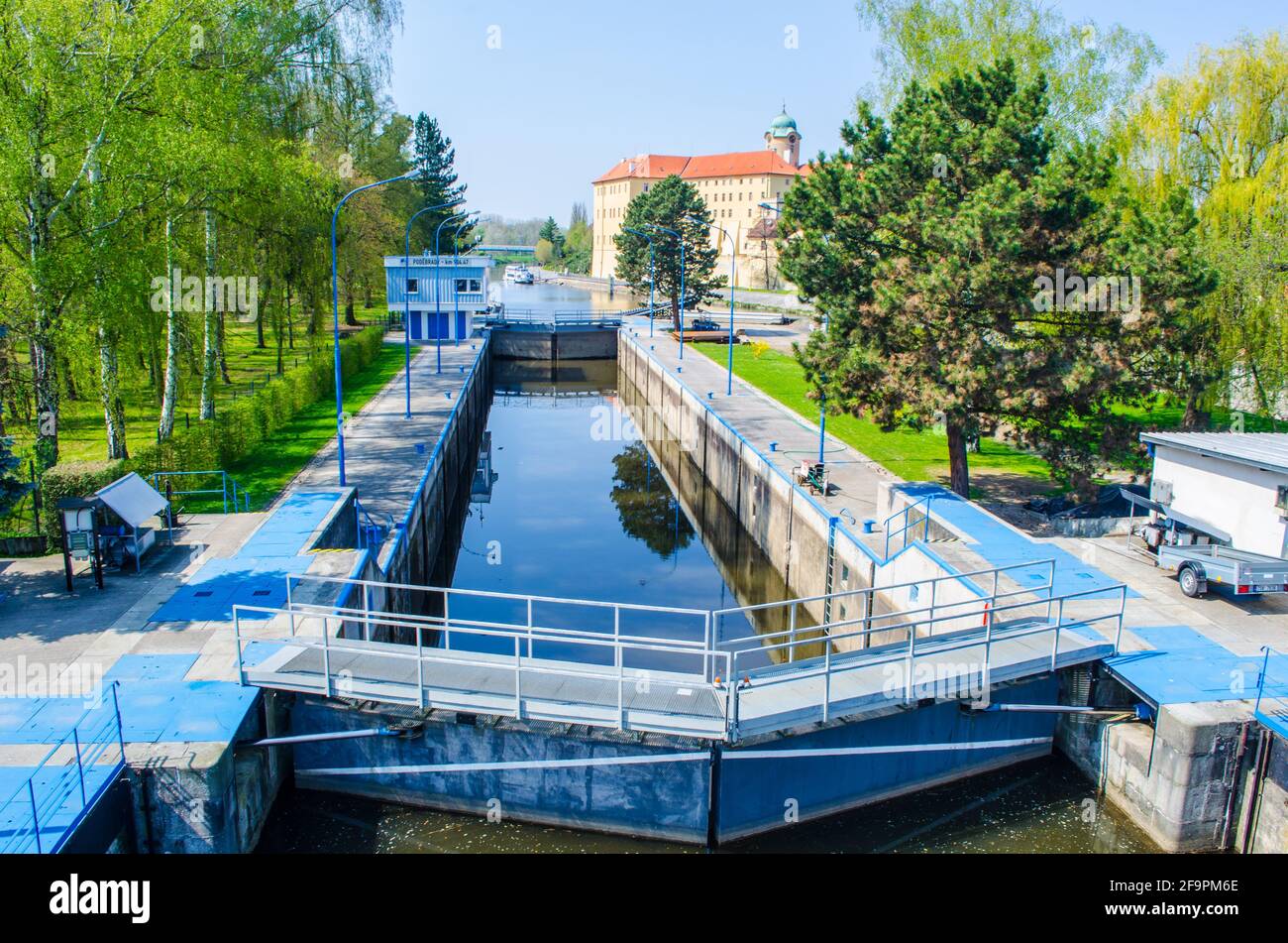 podebrady lock and podebrady Castle at background, Czech Republic Stock ...