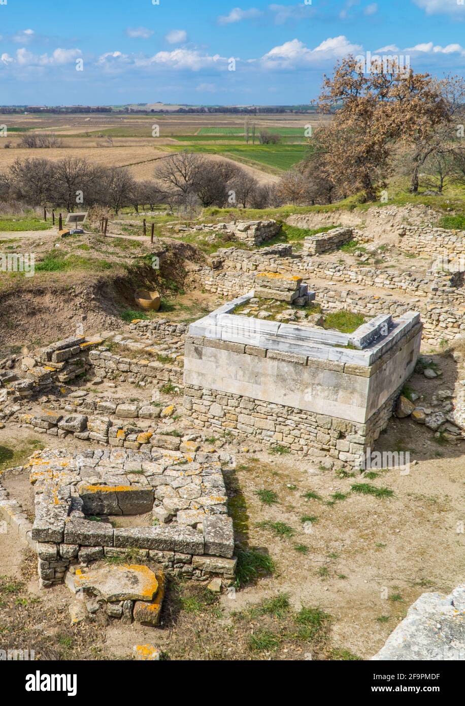 Ruins at the archaeological site of the ancient Greek city of Troy near ...