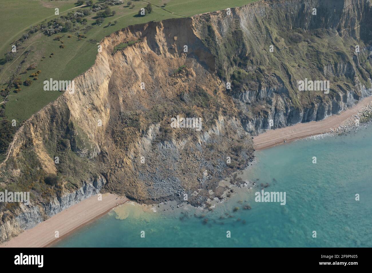 Seatown and Eype beach in Dorset UK. 13th April 2021 Cliff colapsed ...