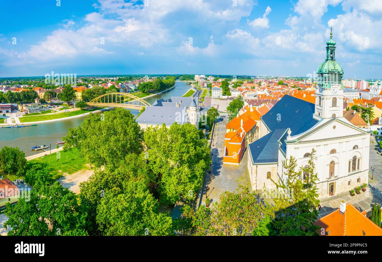 Panoramatic view of the hungarian city gyor with the roman cathedral ...
