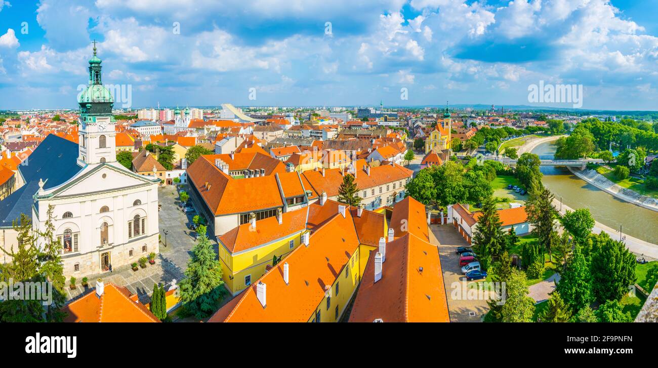 Panoramatic view of the hungarian city gyor with the roman cathedral ...